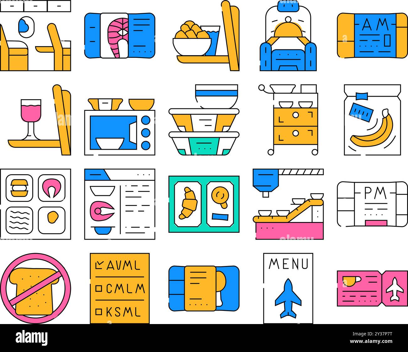 Airline Food Nutrition Collection Icons Set Vector Stock Vector Image ...
