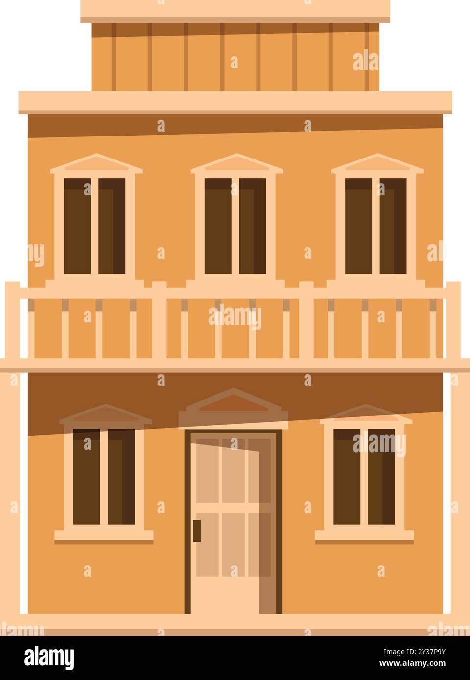 Classic saloon building from the american wild west, featuring a wooden ...