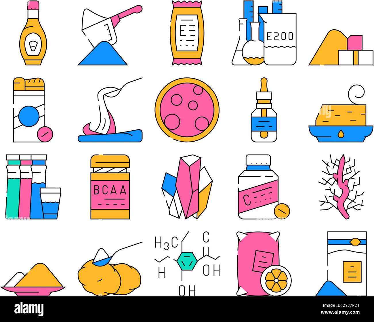 Food Additives Formula Collection Icons Set Vector Stock Vector Image ...