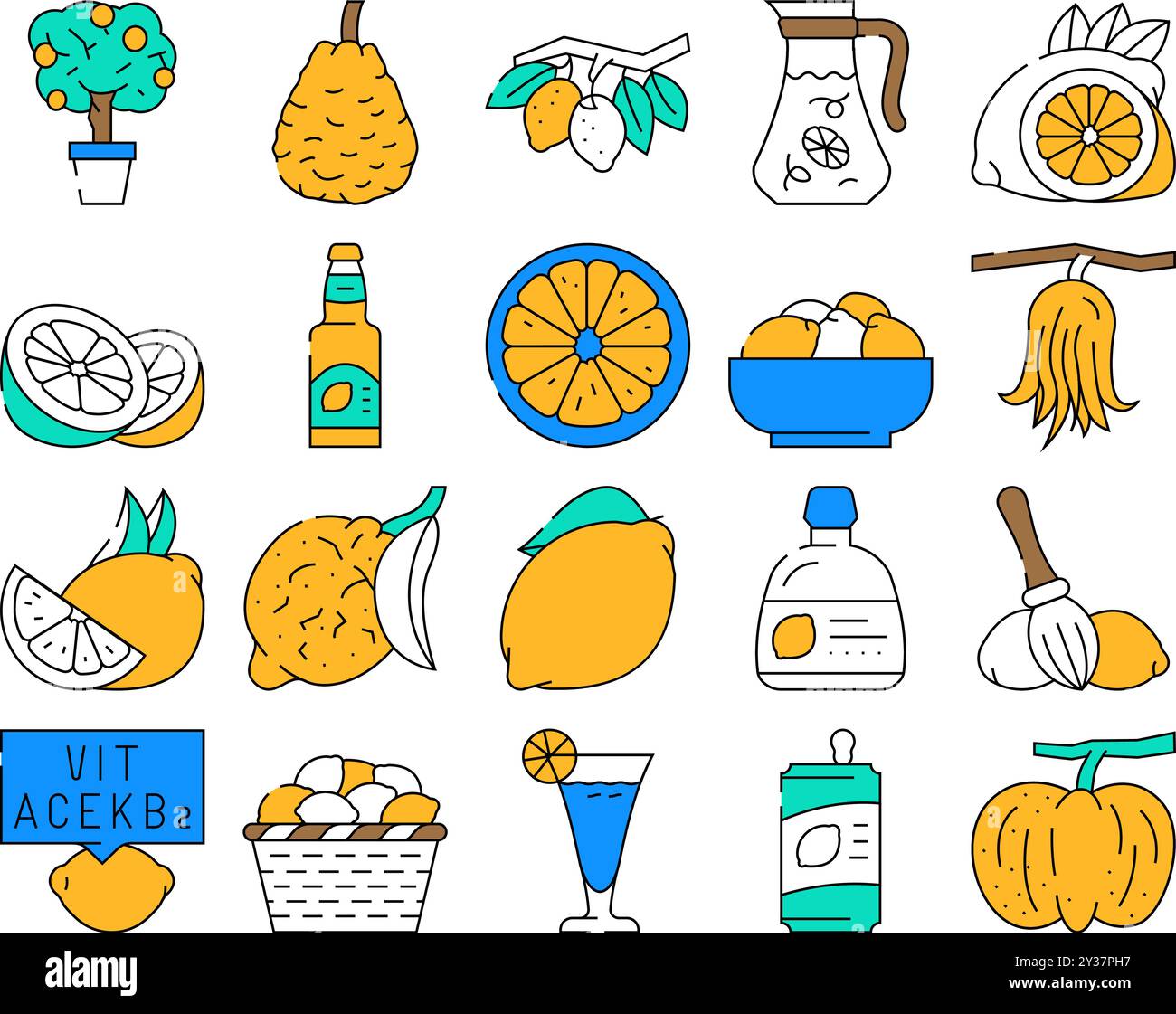 lemon fruit citrus slice fresh icons set vector Stock Vector Image ...