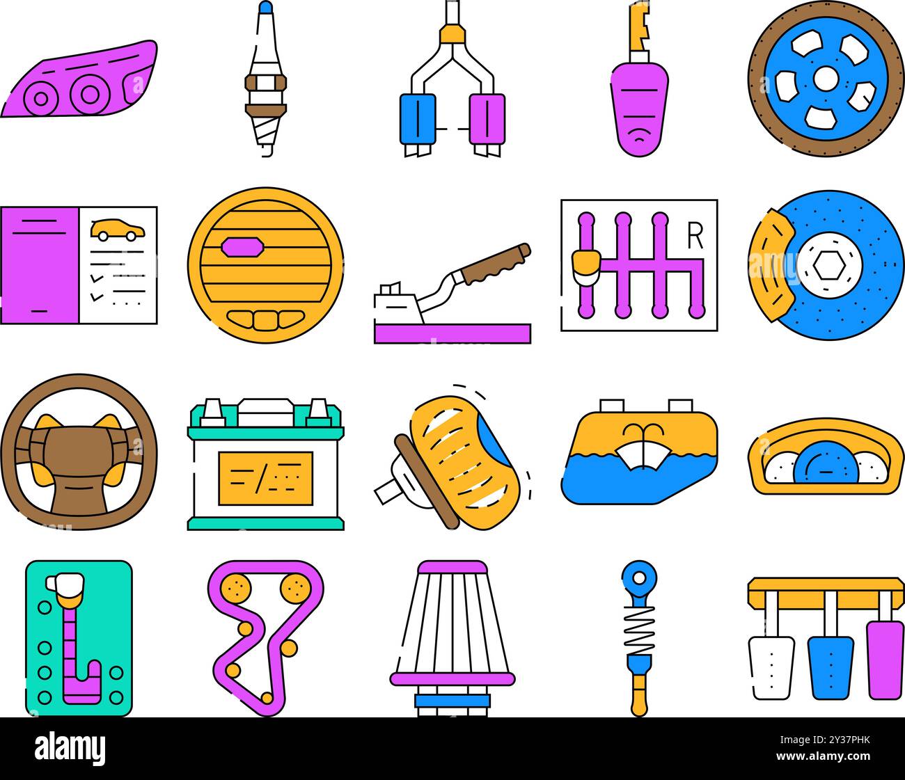 Car Vehicle Details Collection Icons Set Vector Stock Vector Image ...