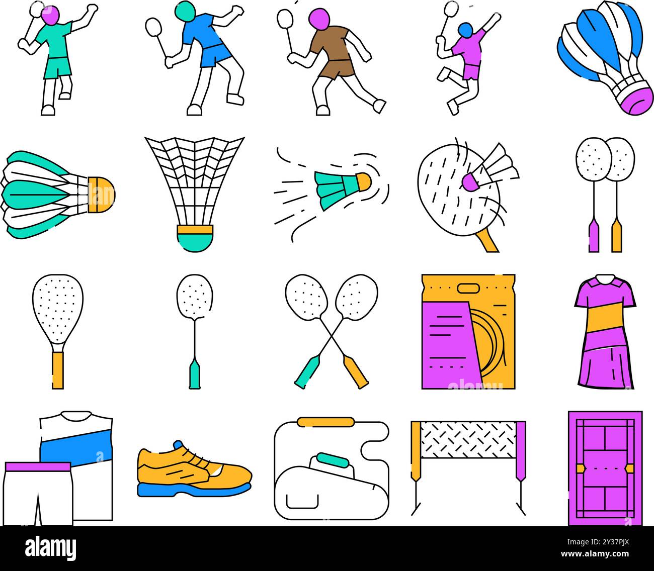 badminton shuttlecock competition icons set vector Stock Vector Image ...