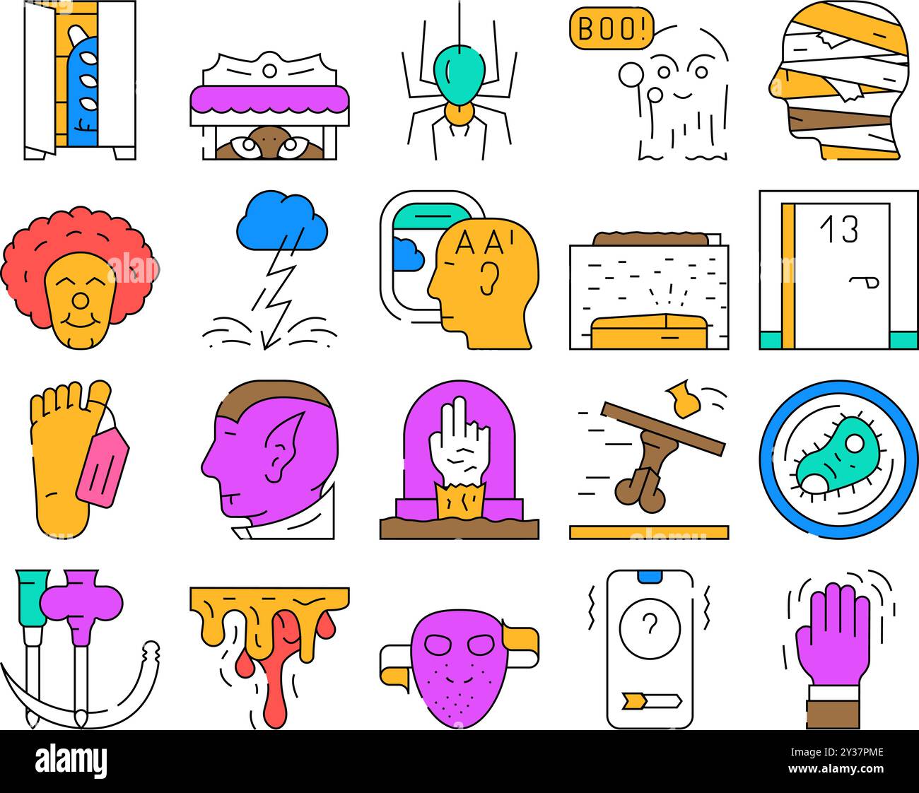 Fear Phobia Problem Collection Icons Set Vector Stock Vector Image ...