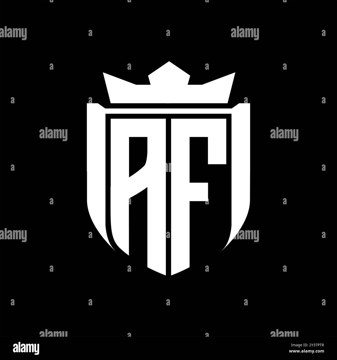 AF Letter logo with shield shape inside shield badge crown on black ...