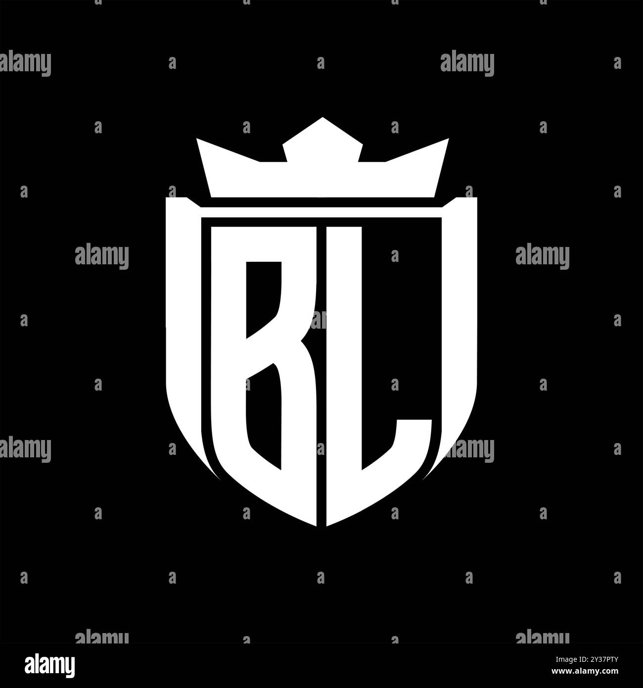 BL Letter logo with shield shape inside shield badge crown on black ...