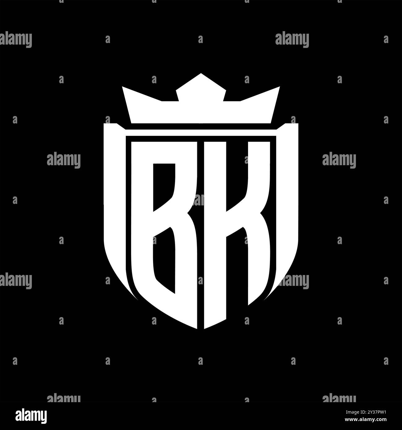 BK Letter logo with shield shape inside shield badge crown on black ...