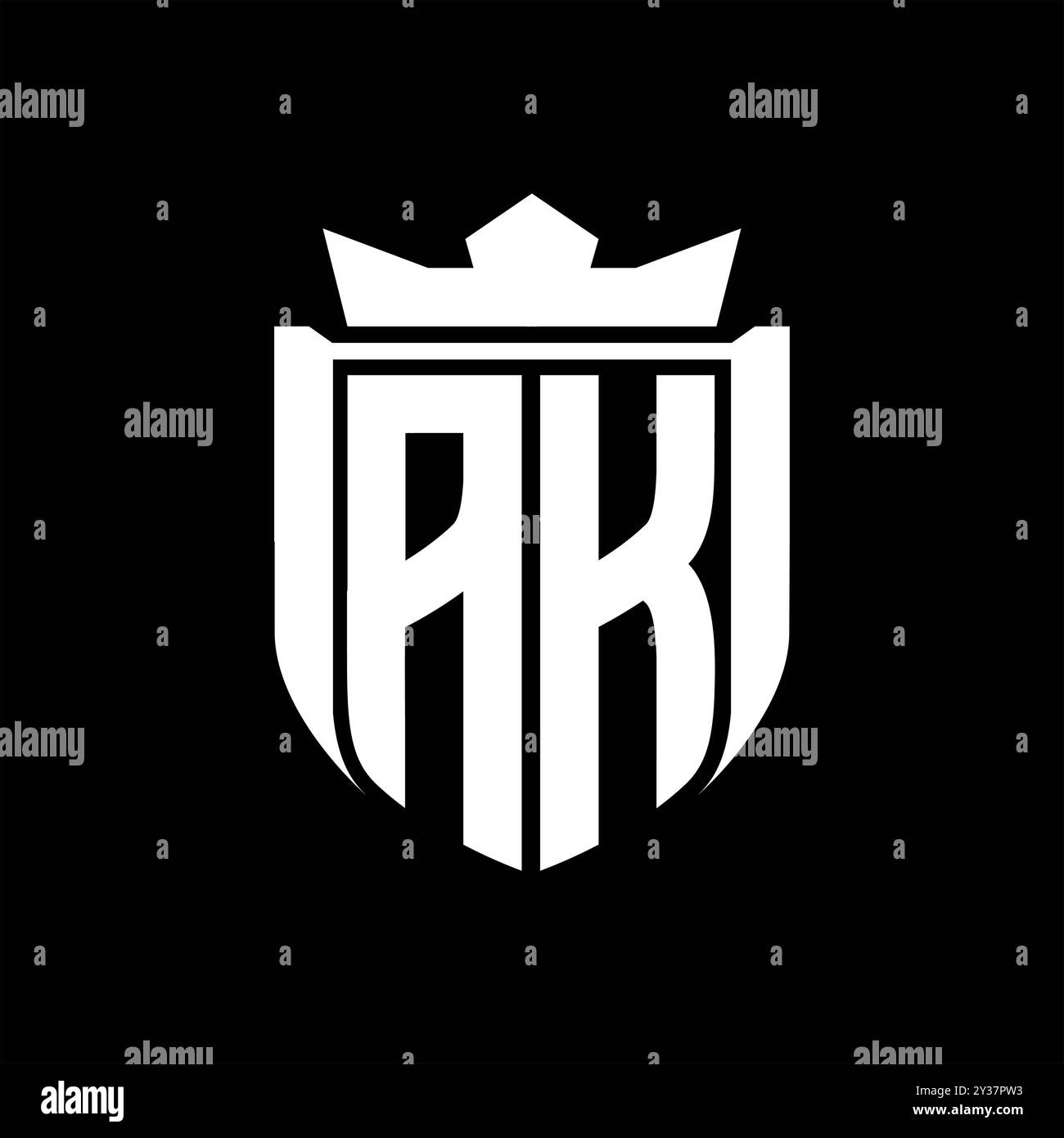 AK Letter logo with shield shape inside shield badge crown on black ...