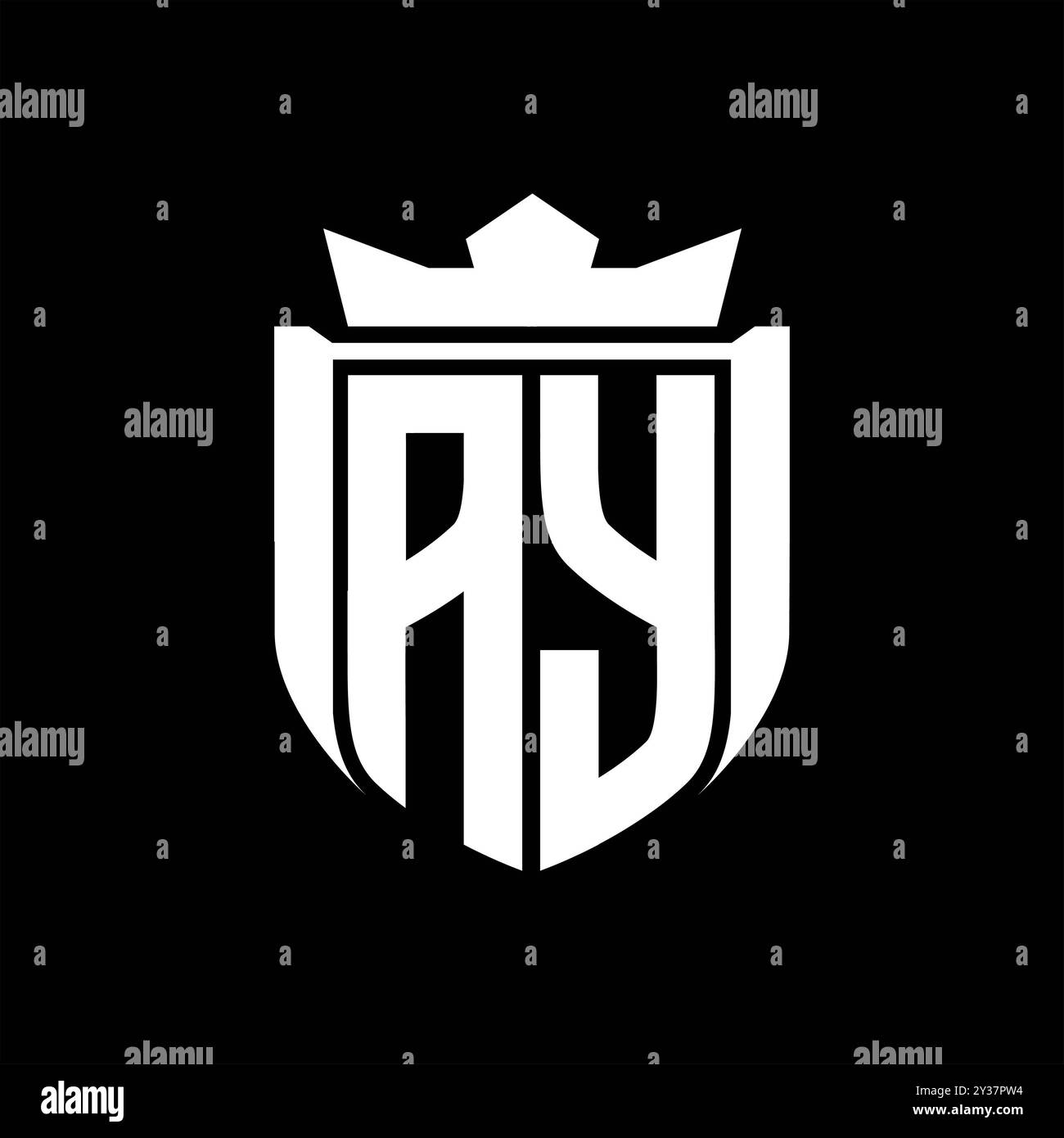 AY Letter logo with shield shape inside shield badge crown on black ...