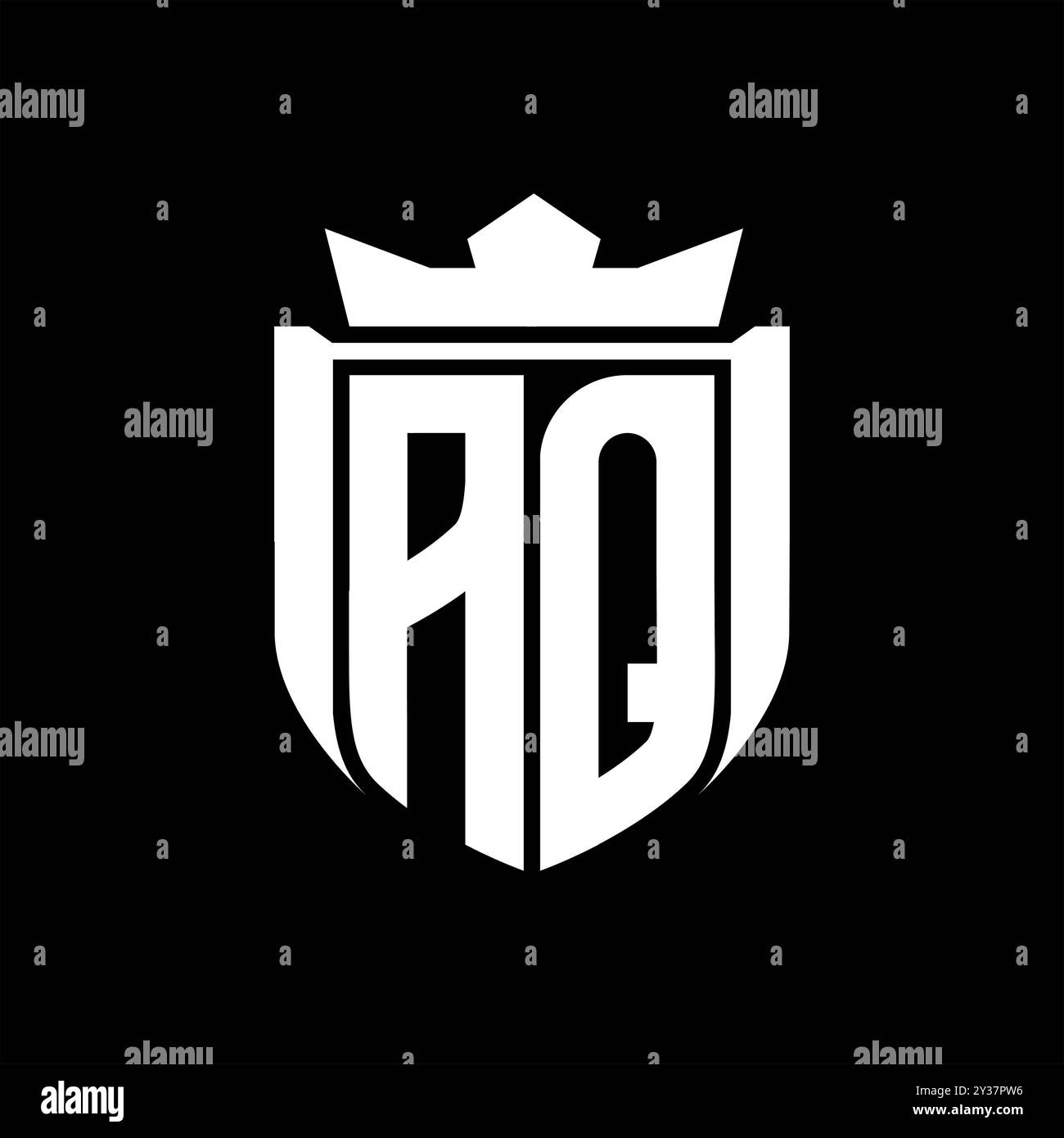 AQ Letter logo with shield shape inside shield badge crown on black ...