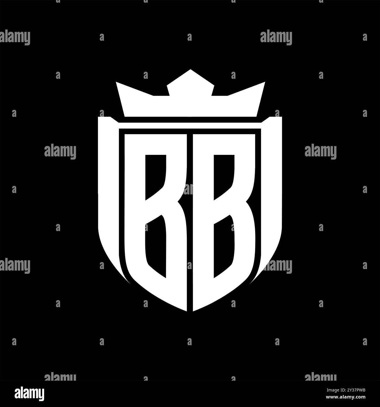 BB Letter logo with shield shape inside shield badge crown on black ...