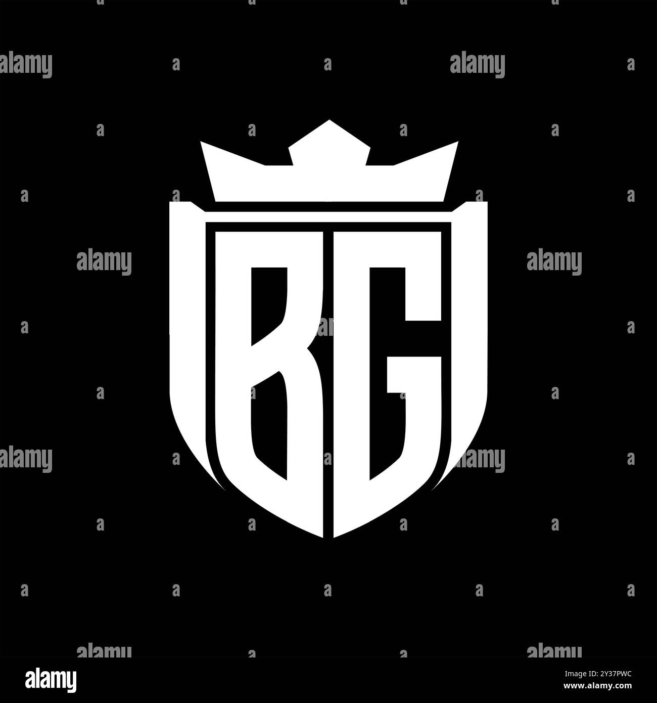BG Letter logo with shield shape inside shield badge crown on black ...