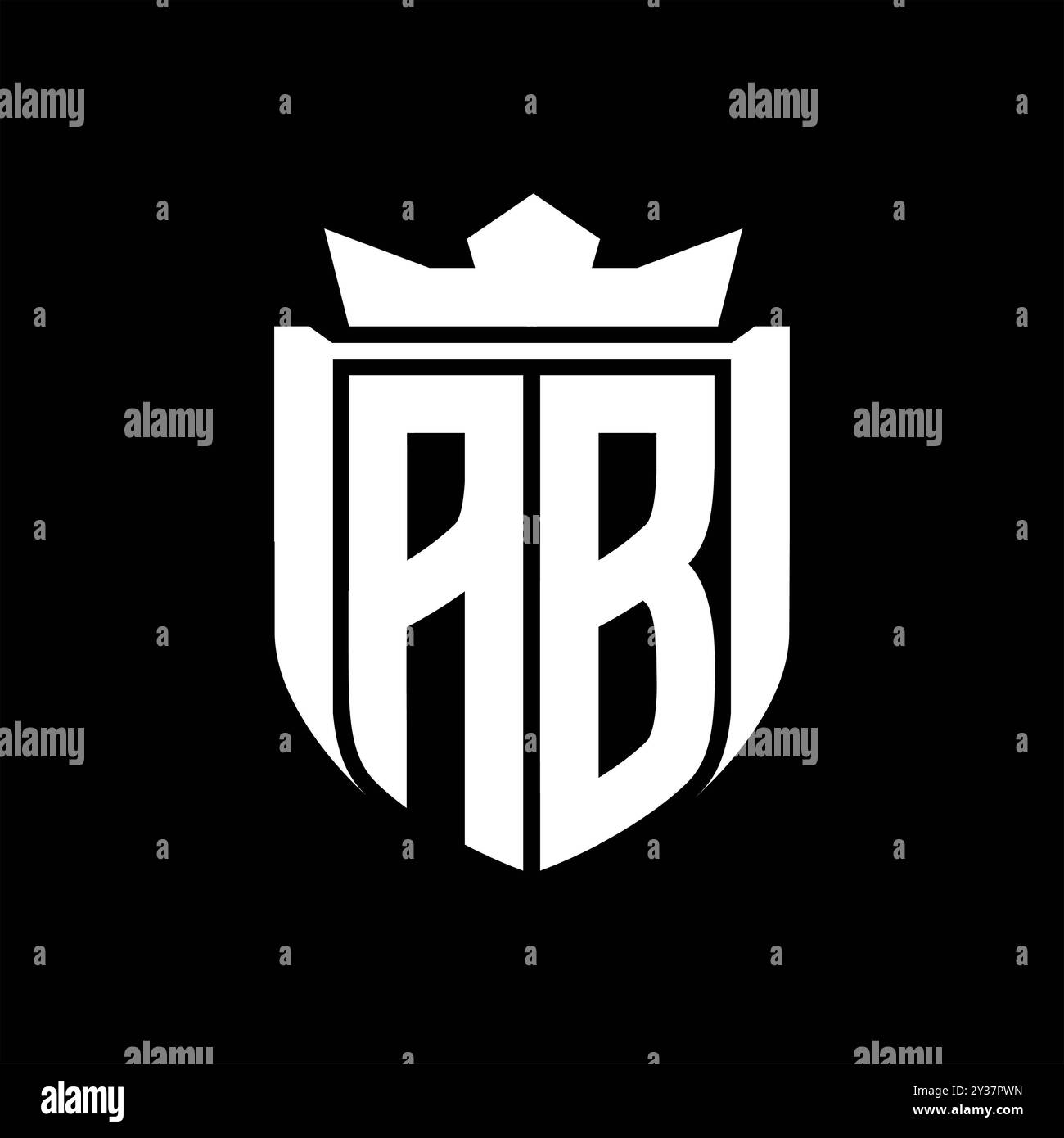 AB Letter logo with shield shape inside shield badge crown on black ...