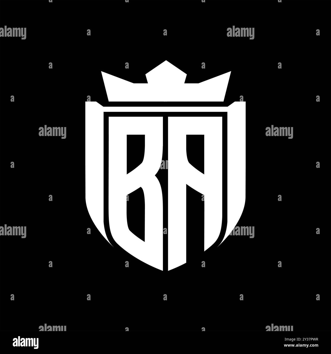 BA Letter logo with shield shape inside shield badge crown on black ...