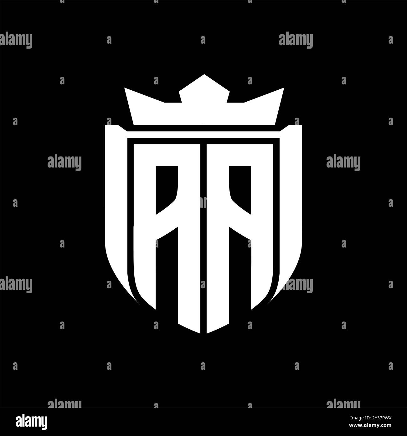 AA Letter logo with shield shape inside shield badge crown on black ...