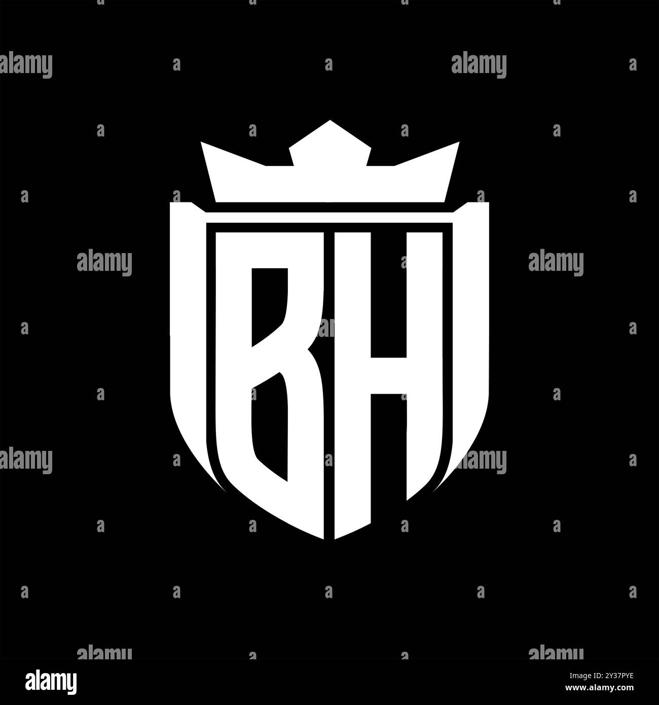 BH Letter logo with shield shape inside shield badge crown on black ...