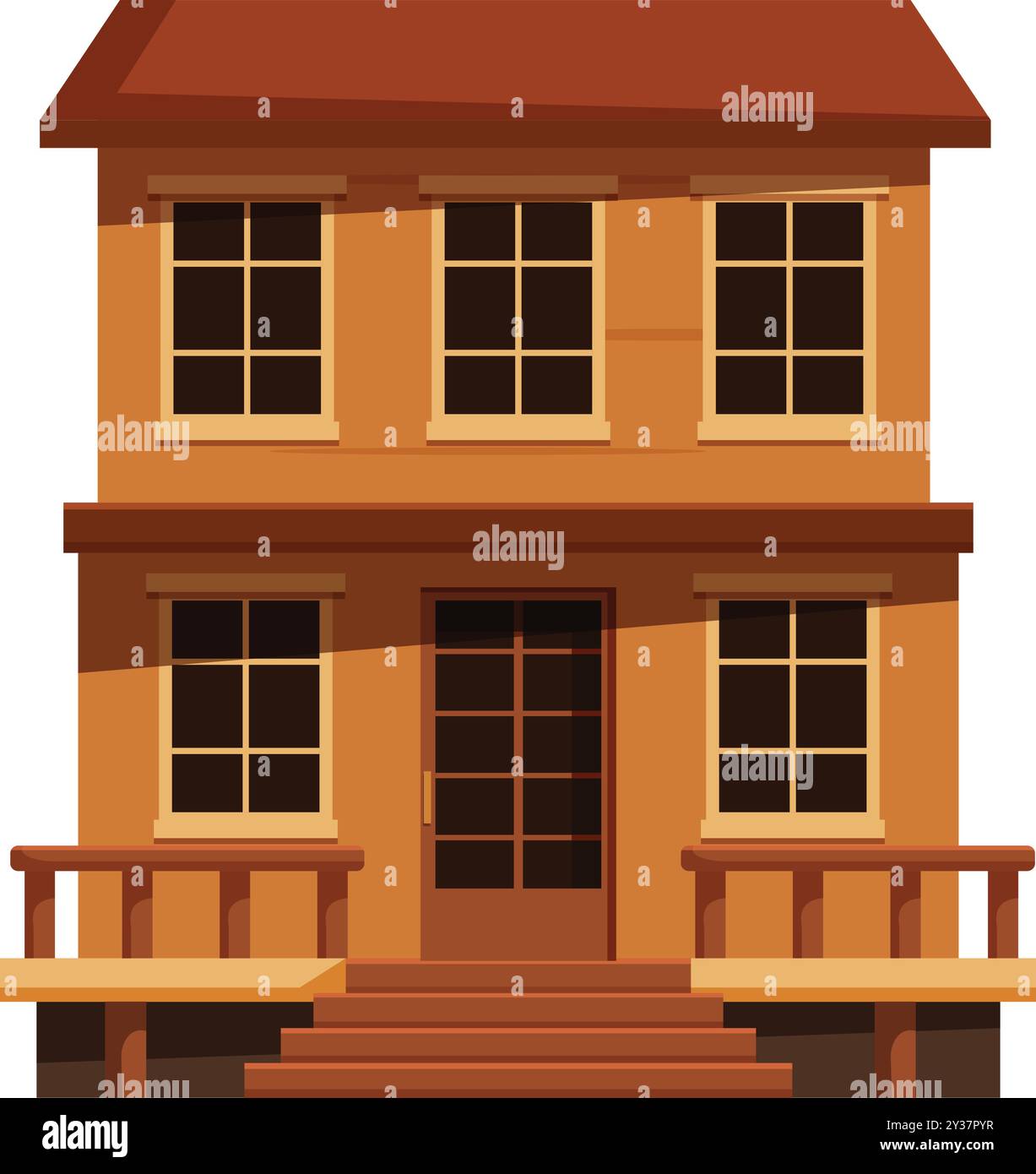 Cartoon depiction of a cozy and inviting wooden suburban house ...