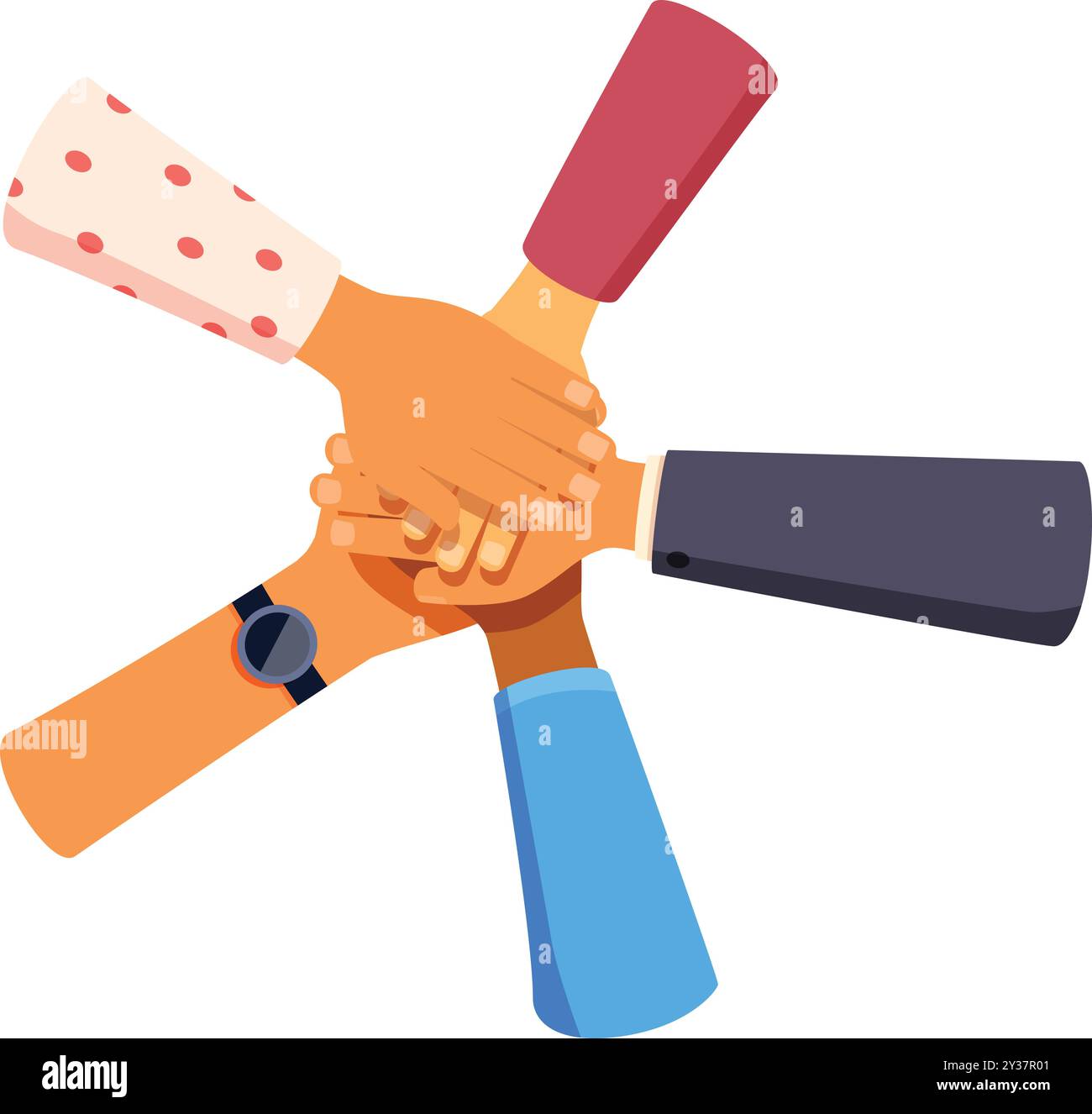 Four people are joining hands, showing their unity and teamwork Stock ...