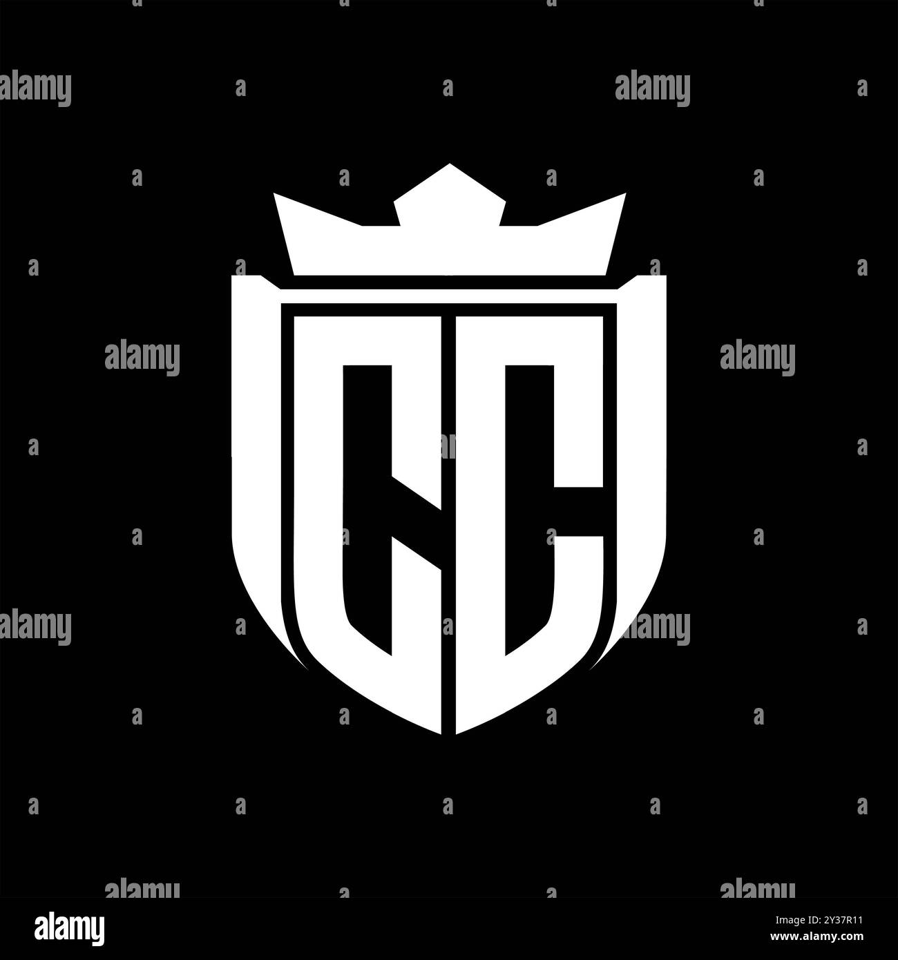 CC Letter logo with shield shape inside shield badge crown on black ...