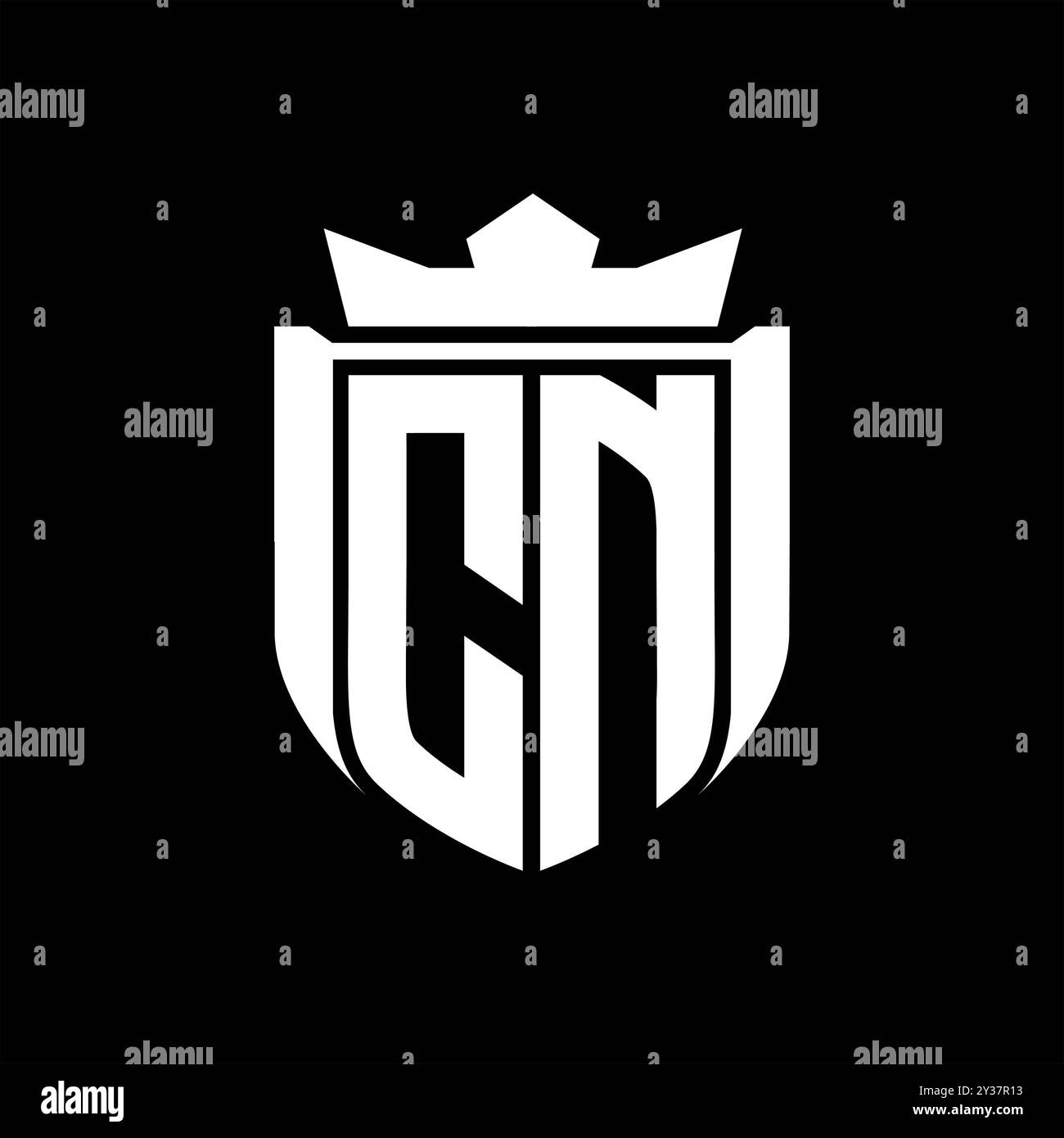 CN Letter logo with shield shape inside shield badge crown on black ...
