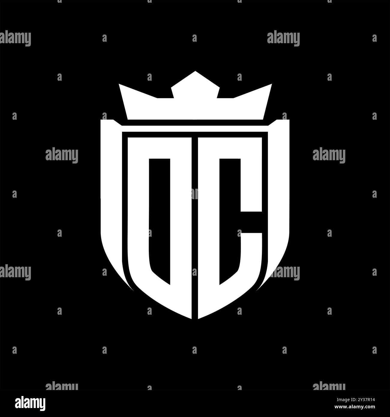 DC Letter logo with shield shape inside shield badge crown on black ...