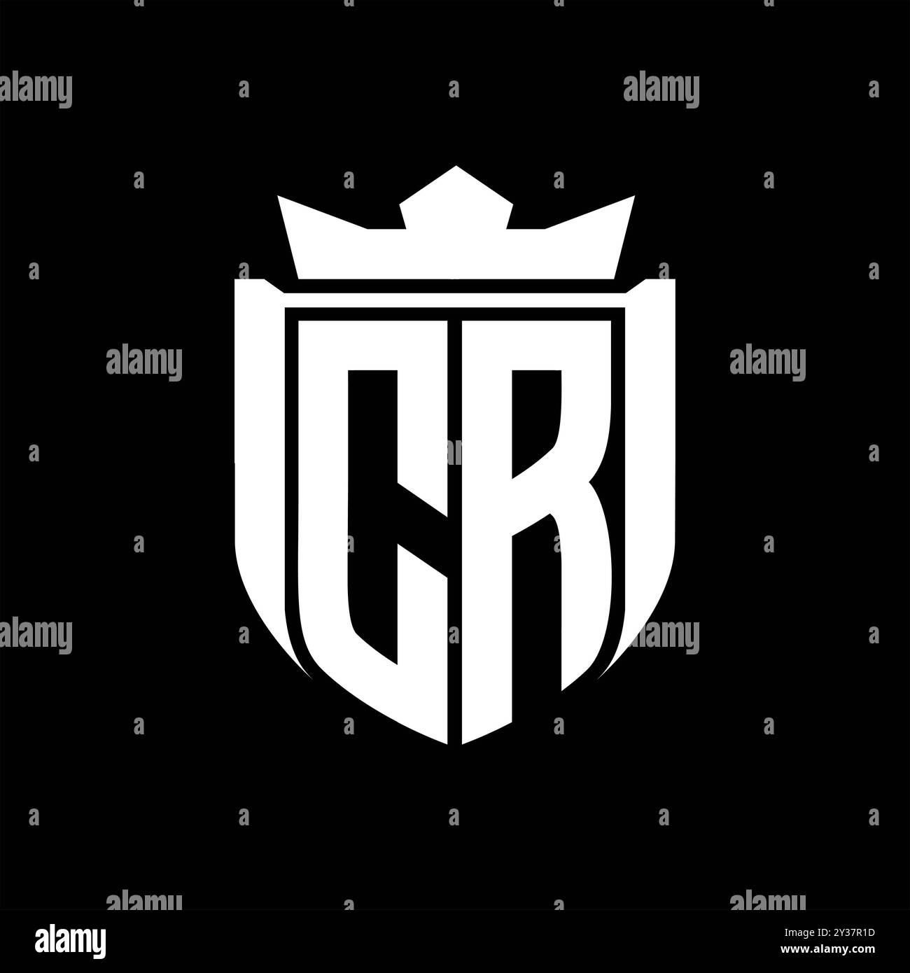 CR Letter logo with shield shape inside shield badge crown on black ...