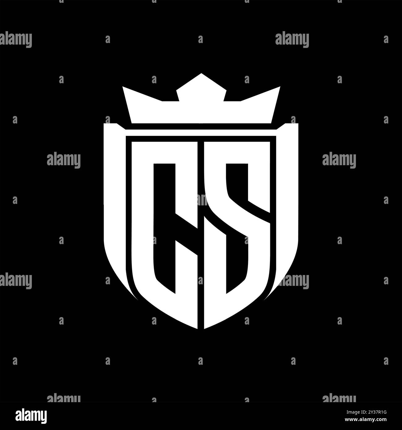 CS Letter logo with shield shape inside shield badge crown on black ...