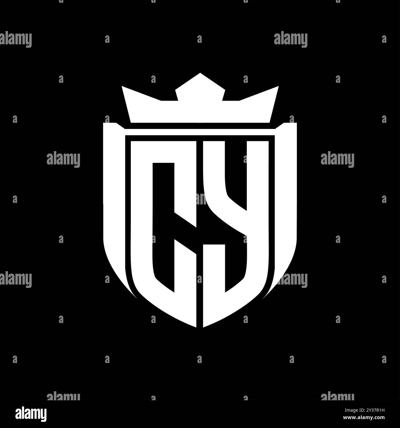 CY Letter logo with shield shape inside shield badge crown on black ...