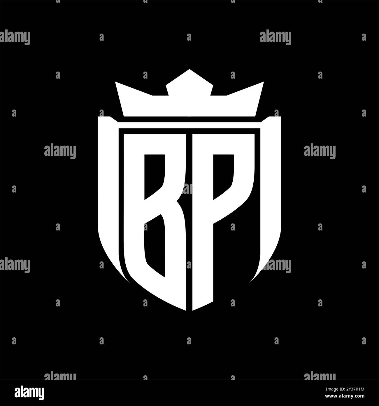 BP Letter logo with shield shape inside shield badge crown on black ...