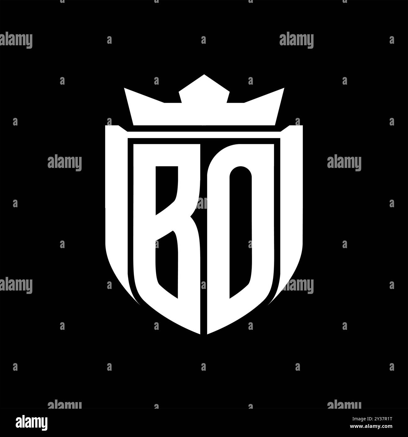 BO Letter logo with shield shape inside shield badge crown on black ...