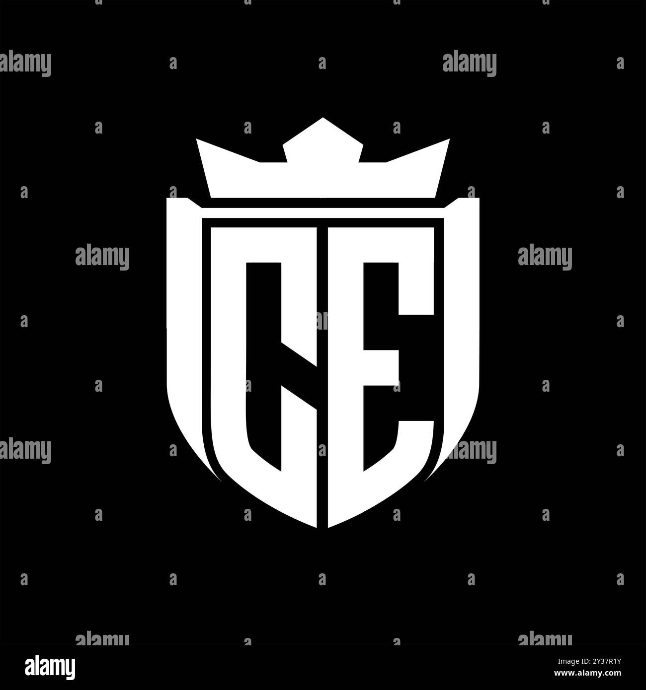 CE Letter logo with shield shape inside shield badge crown on black ...