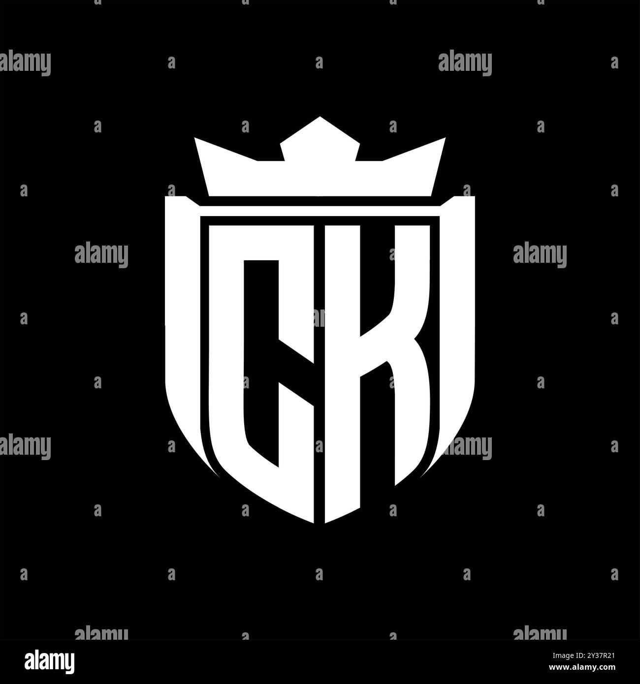 CK Letter logo with shield shape inside shield badge crown on black ...