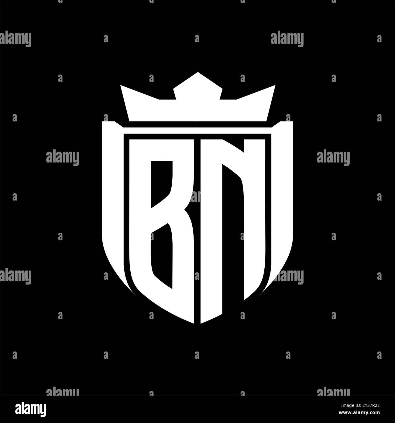 BN Letter logo with shield shape inside shield badge crown on black ...