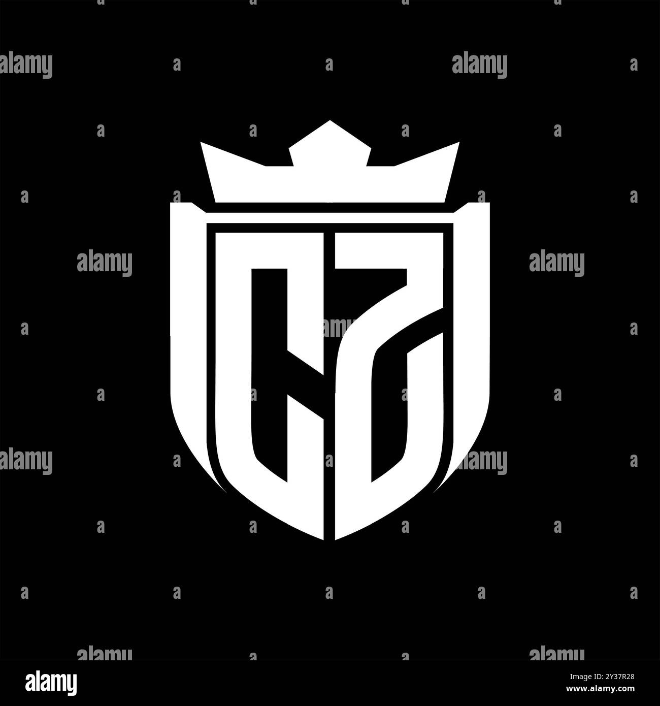 CZ Letter logo with shield shape inside shield badge crown on black background template design ...