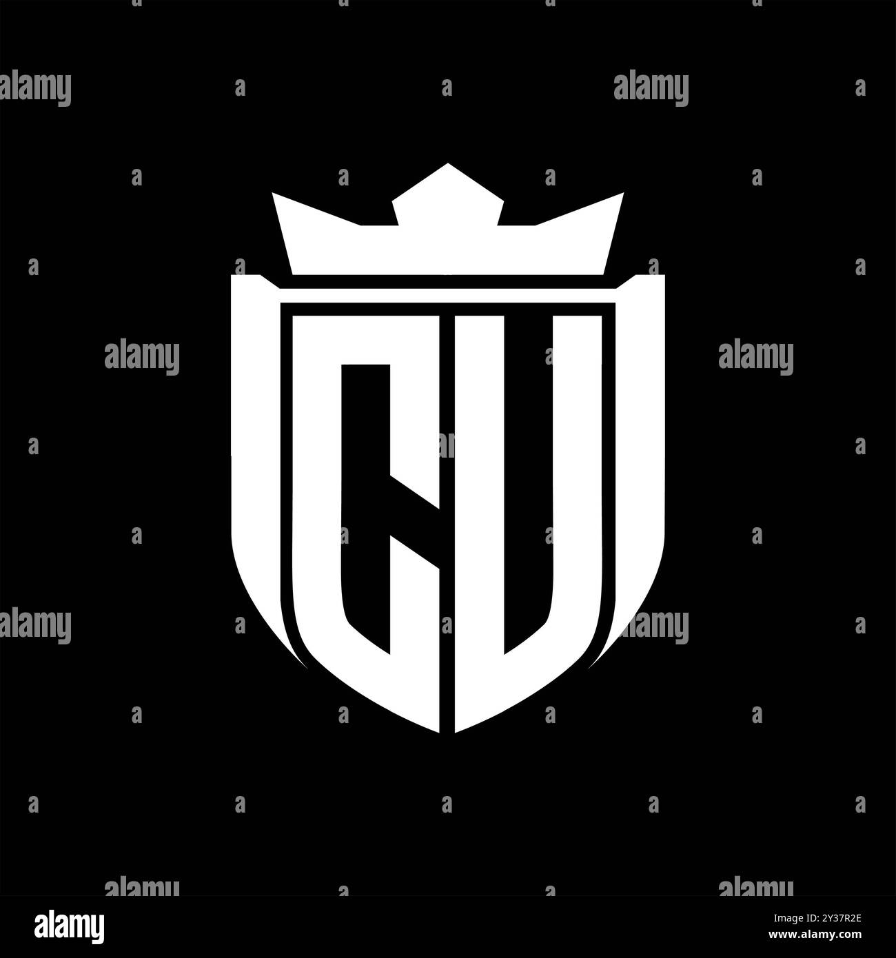 CU Letter logo with shield shape inside shield badge crown on black background template design ...