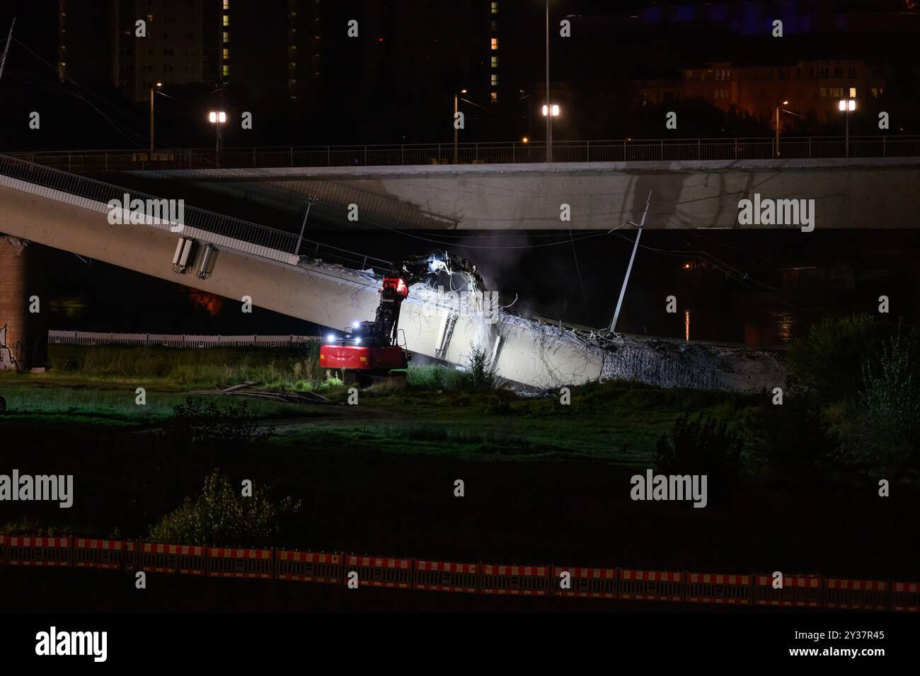 13 September 2024, Saxony, Dresden: Excavators are used to demolish ...