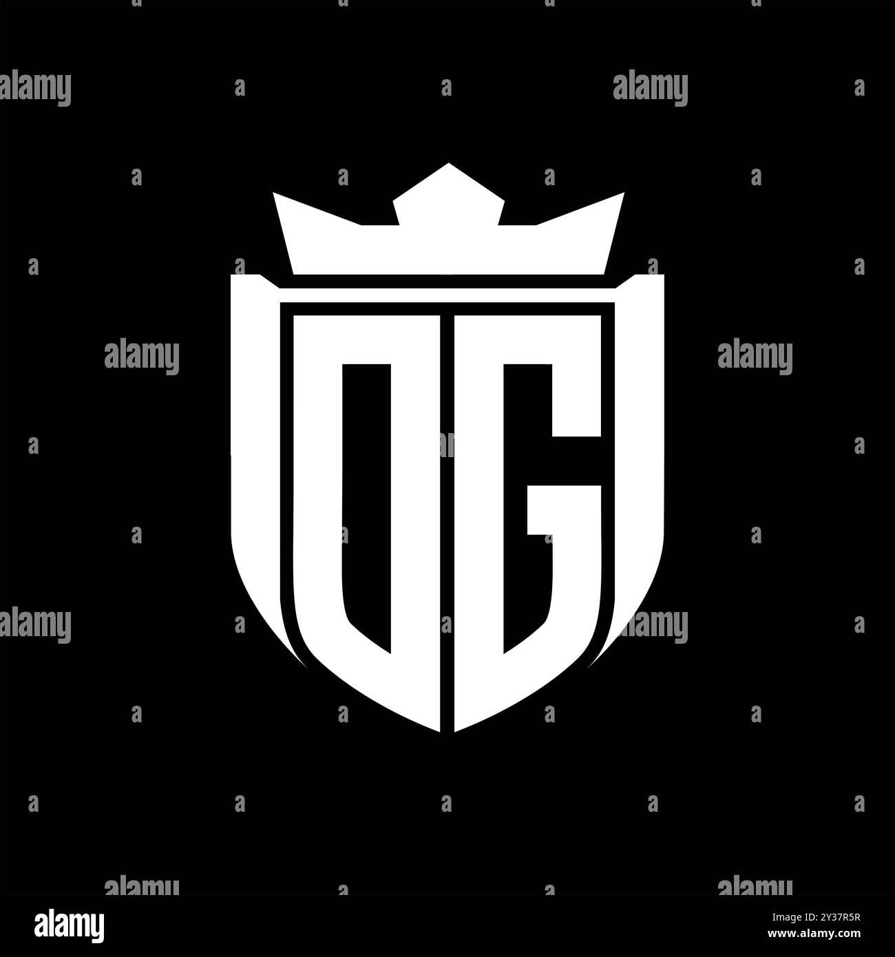 DG Letter logo with shield shape inside shield badge crown on black ...