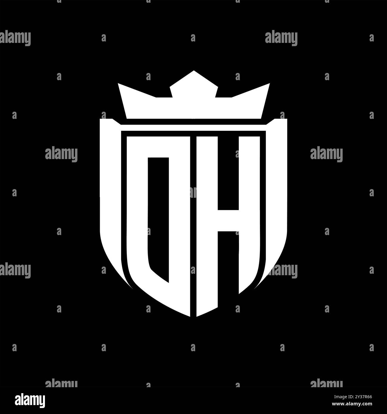 DH Letter logo with shield shape inside shield badge crown on black ...