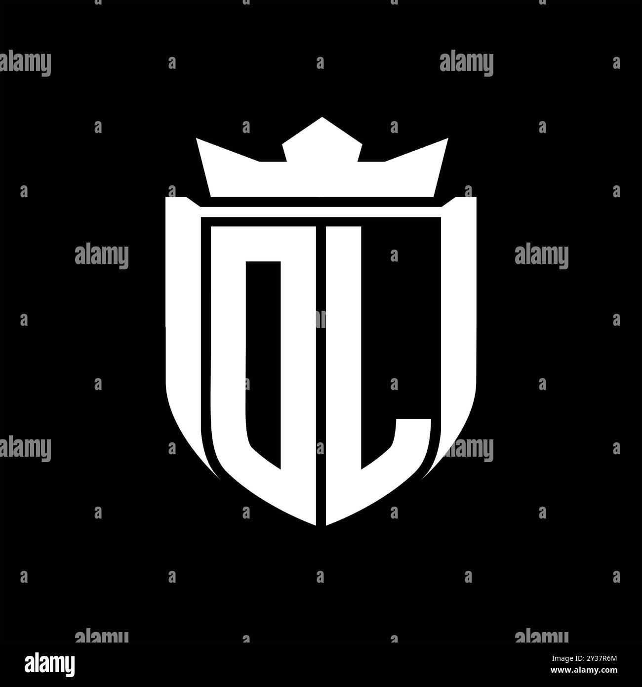 DL Letter logo with shield shape inside shield badge crown on black ...