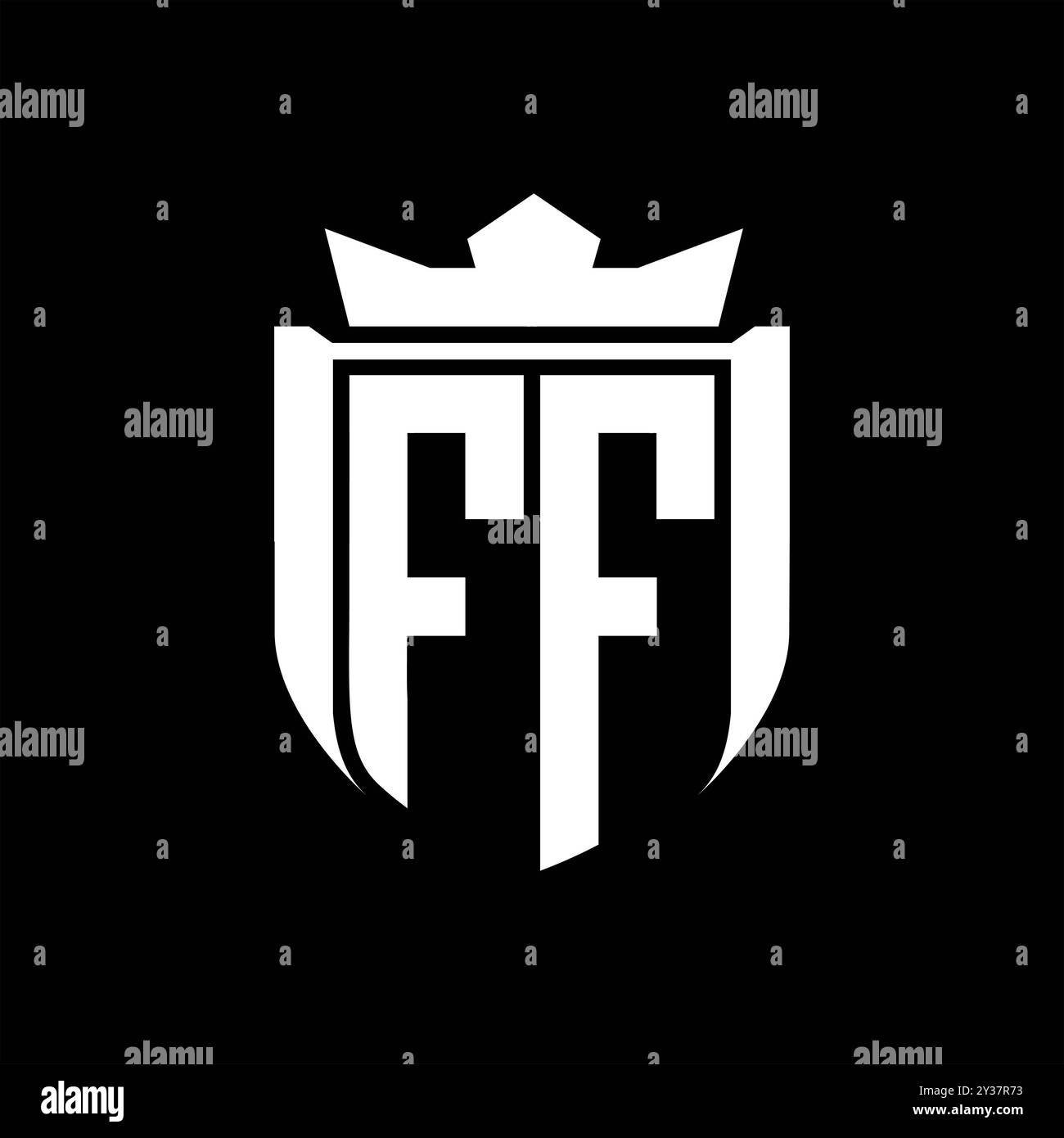 FF Letter logo with shield shape inside shield badge crown on black ...