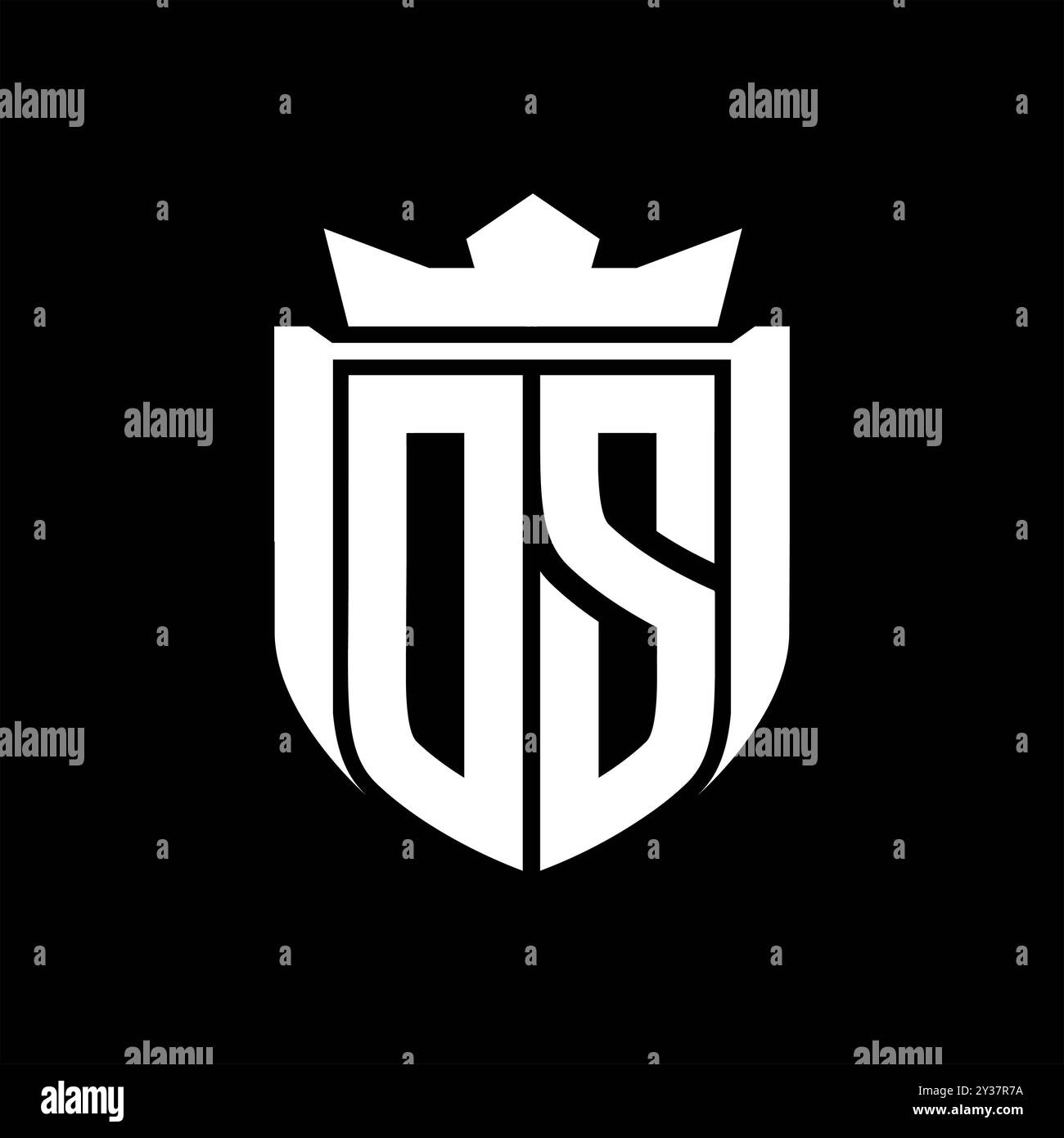 DS Letter logo with shield shape inside shield badge crown on black ...