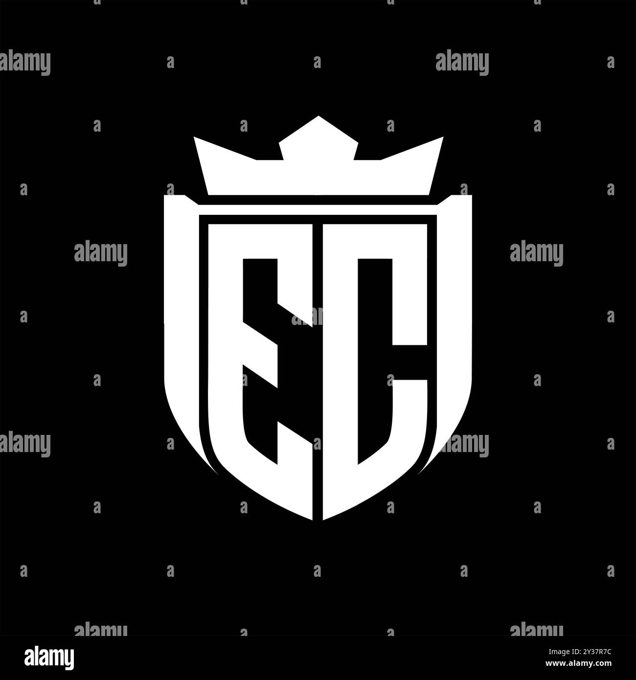 EC Letter logo with shield shape inside shield badge crown on black background template design ...