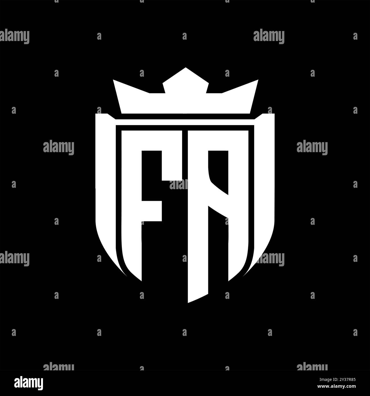 FA Letter logo with shield shape inside shield badge crown on black ...