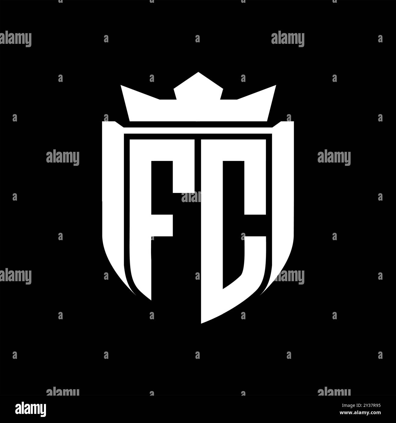 FC Letter logo with shield shape inside shield badge crown on black background template design ...