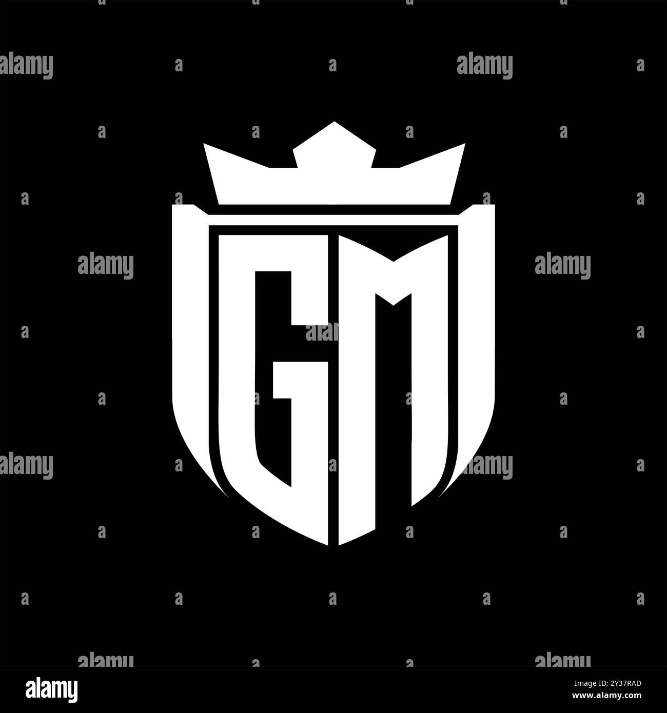 GM Letter logo with shield shape inside shield badge crown on black ...