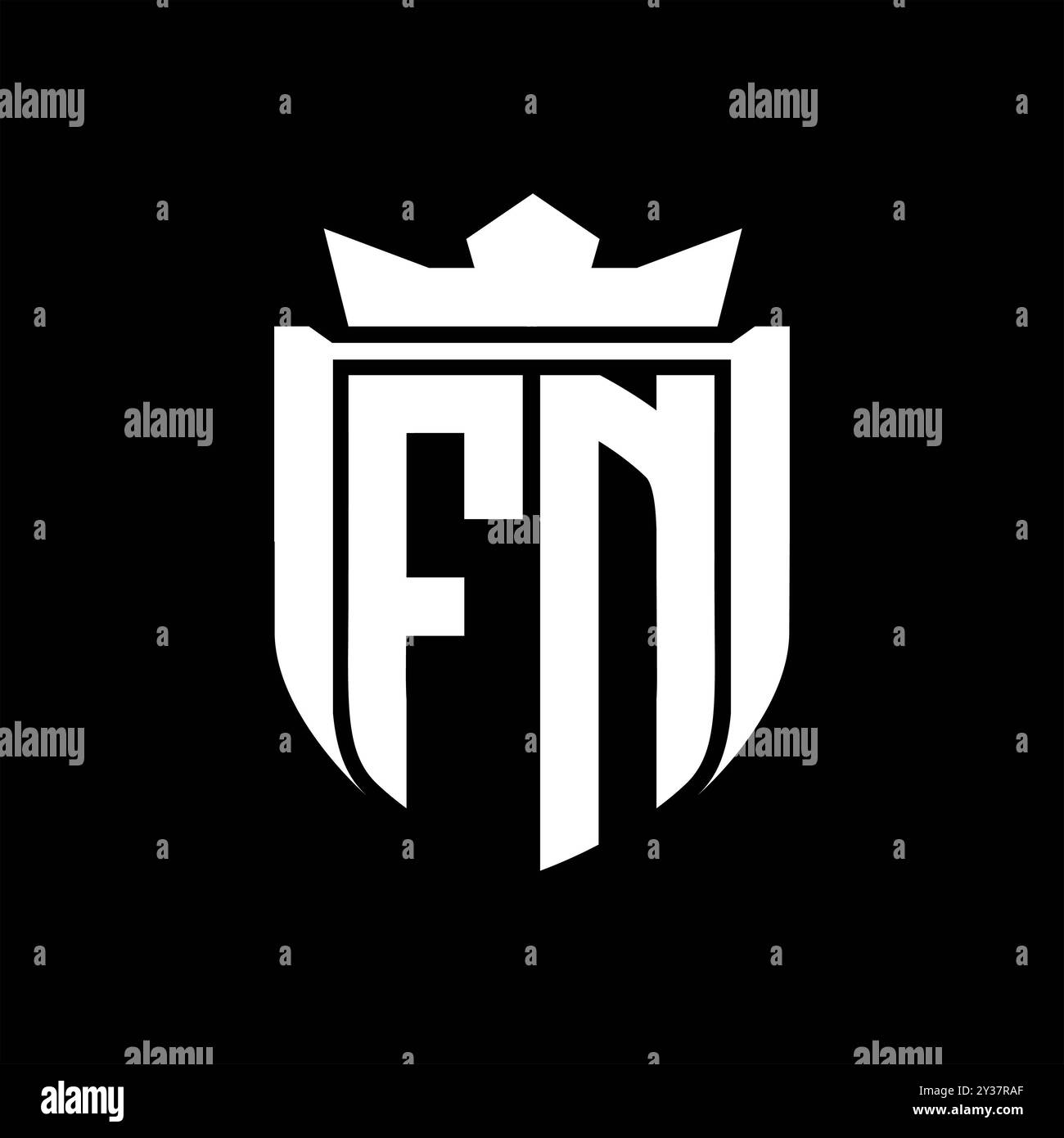 FN Letter logo with shield shape inside shield badge crown on black ...