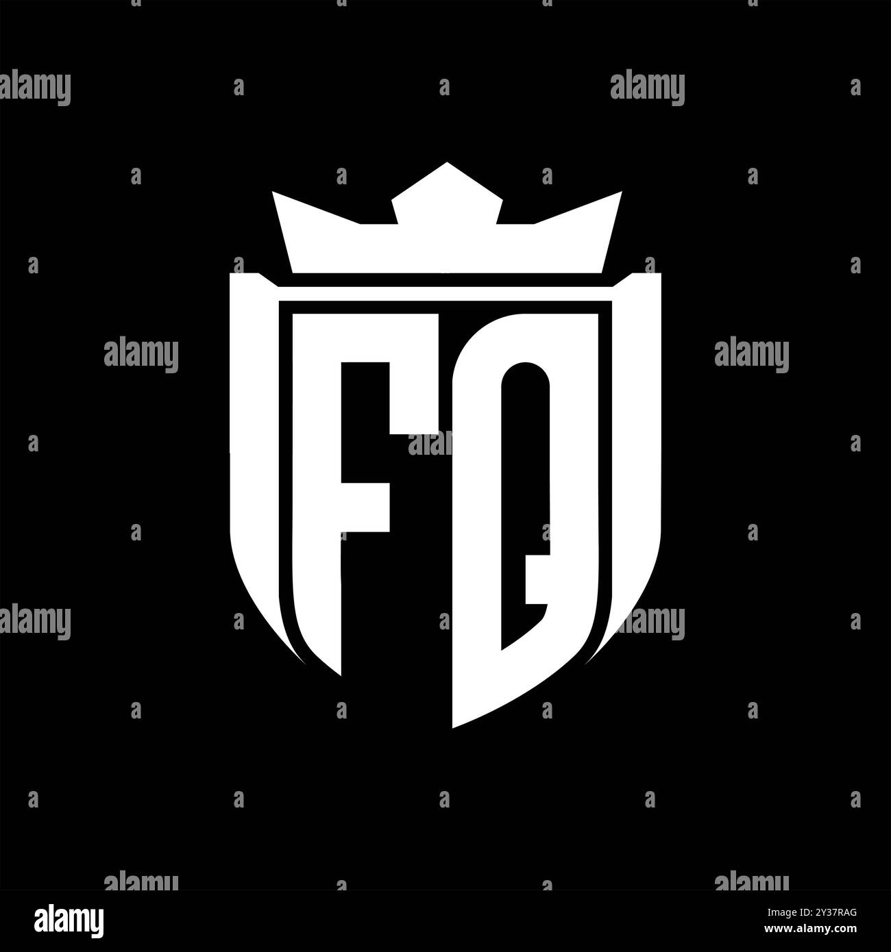 FQ Letter logo with shield shape inside shield badge crown on black ...