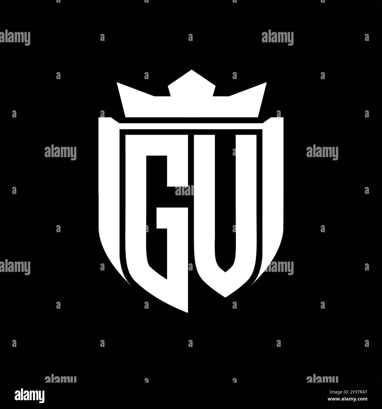 GV Letter logo with shield shape inside shield badge crown on black ...