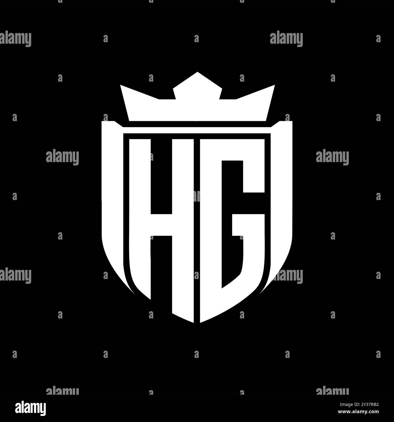 HG Letter logo with shield shape inside shield badge crown on black ...