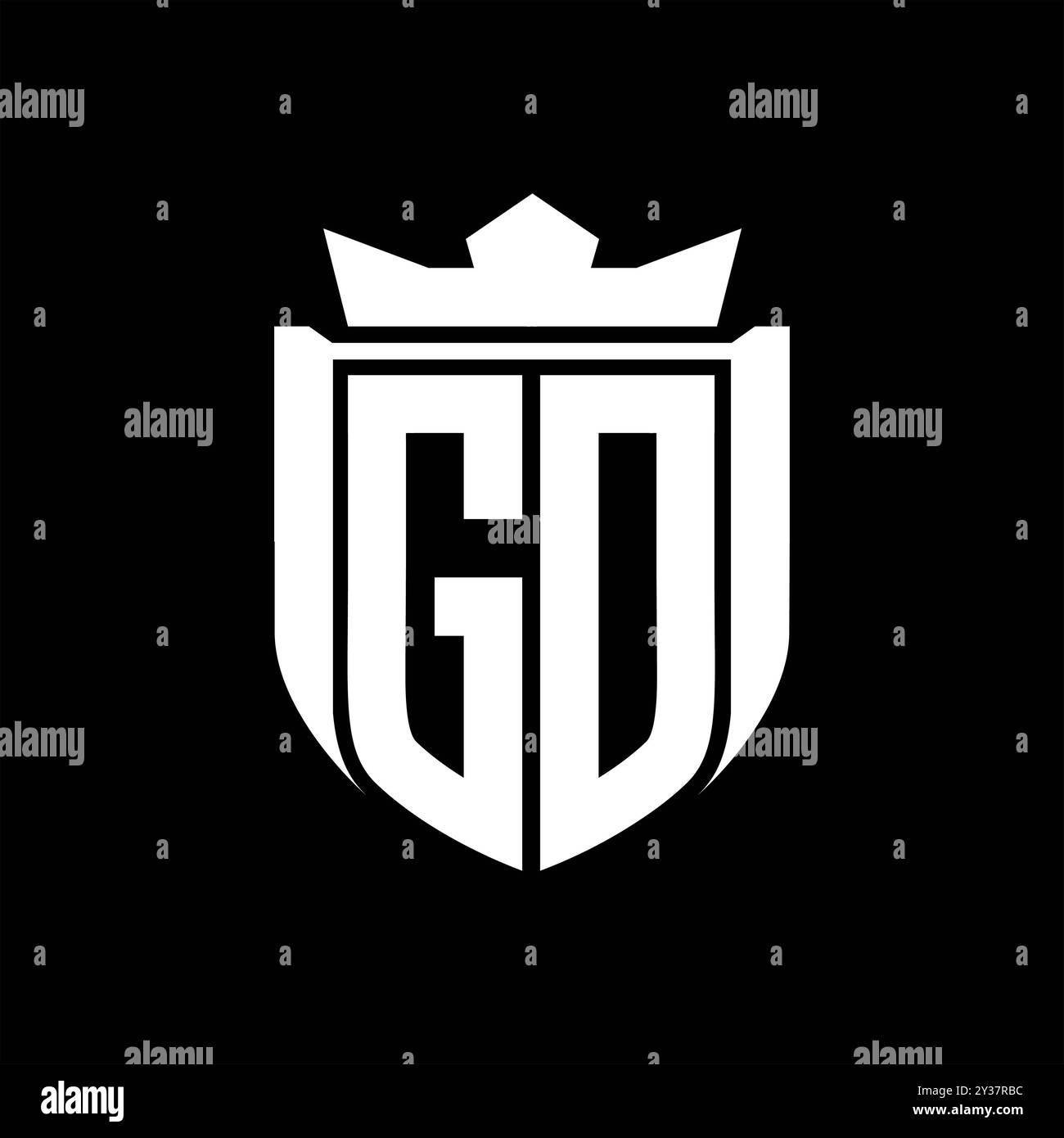 GD Letter logo with shield shape inside shield badge crown on black ...
