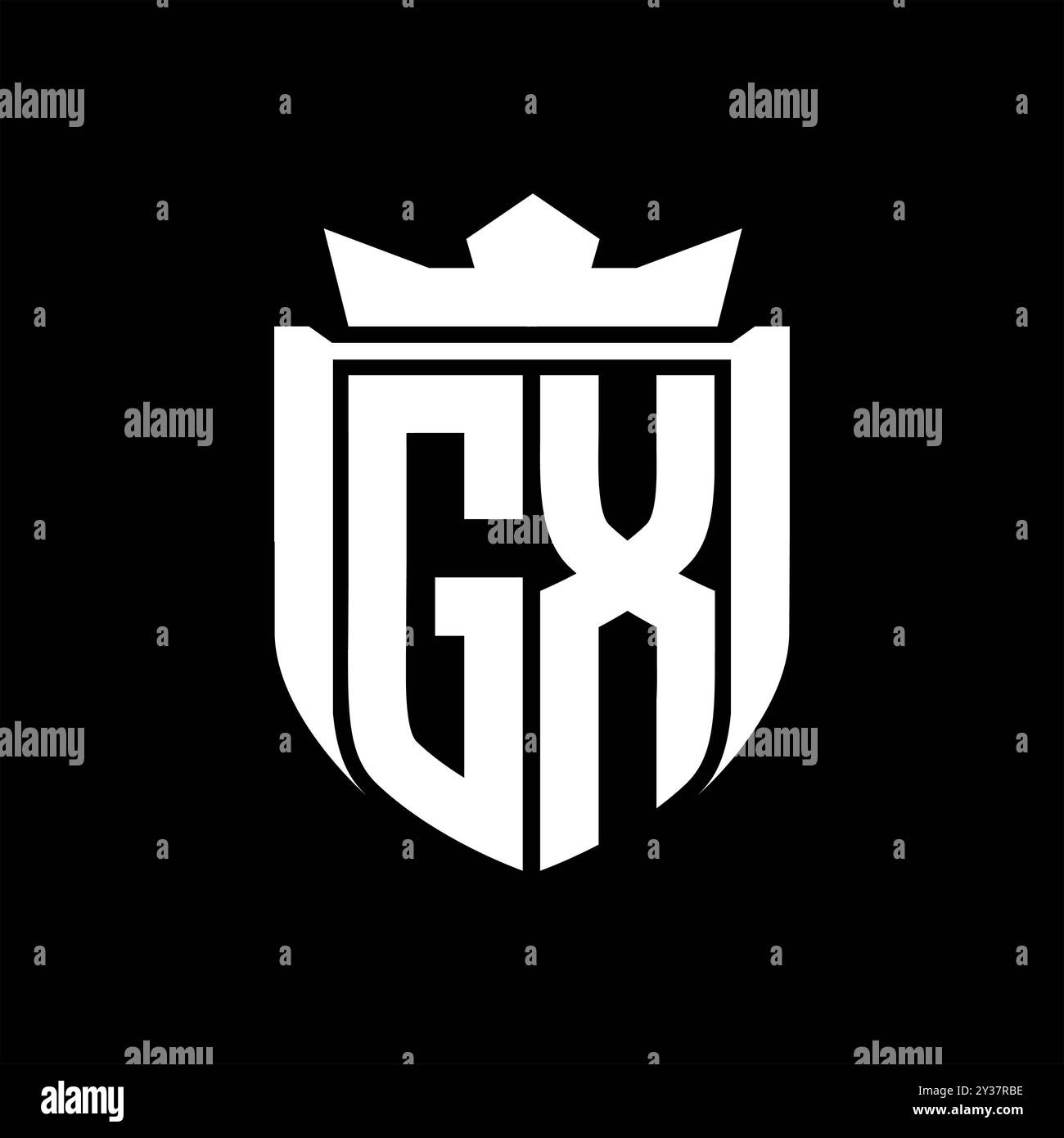GX Letter logo with shield shape inside shield badge crown on black ...